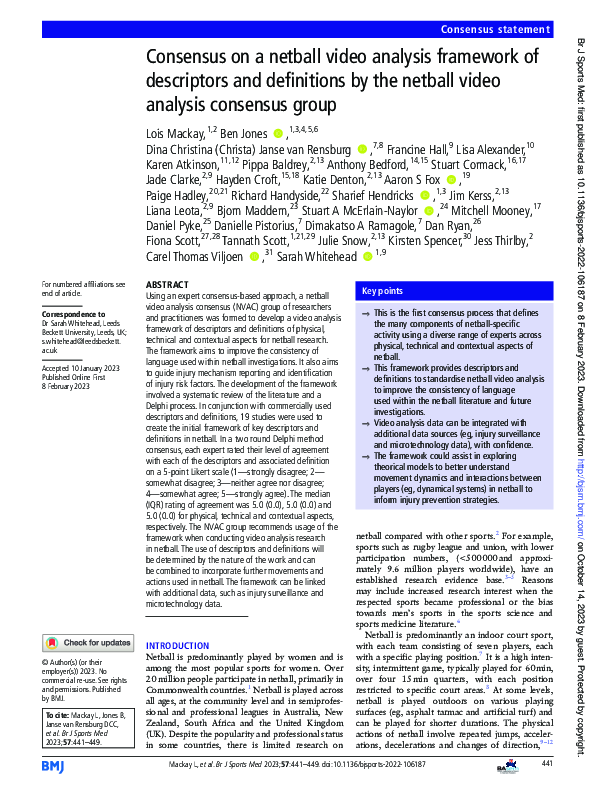 (PDF) Consensus on a netball video analysis framework of descriptors ...