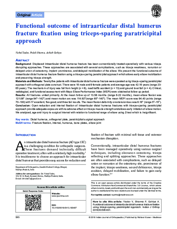 (PDF) Functional outcome of intraarticular distal humerus fracture ...