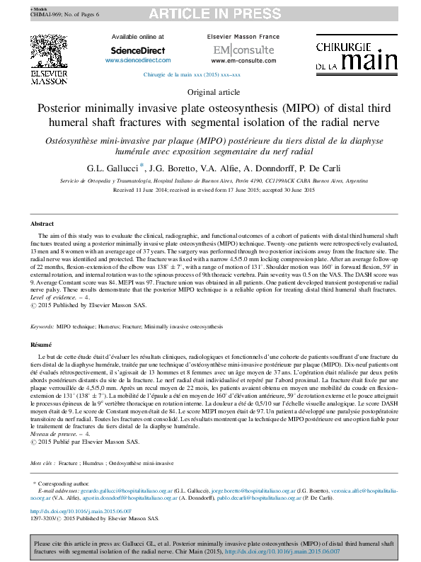 (PDF) Posterior minimally invasive plate osteosynthesis (MIPO) of ...