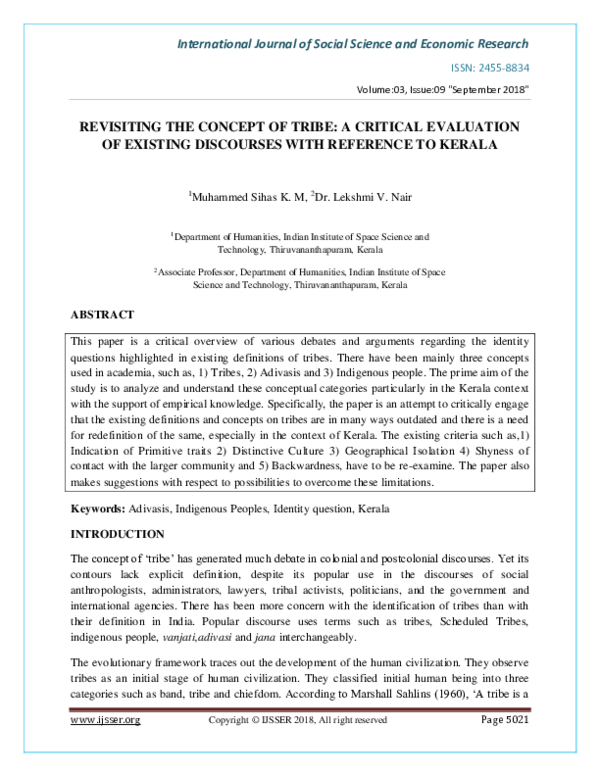 (PDF) REVISITING THE CONCEPT OF TRIBE: A CRITICAL EVALUATION OF EXISTING DISCOURSES WITH ...