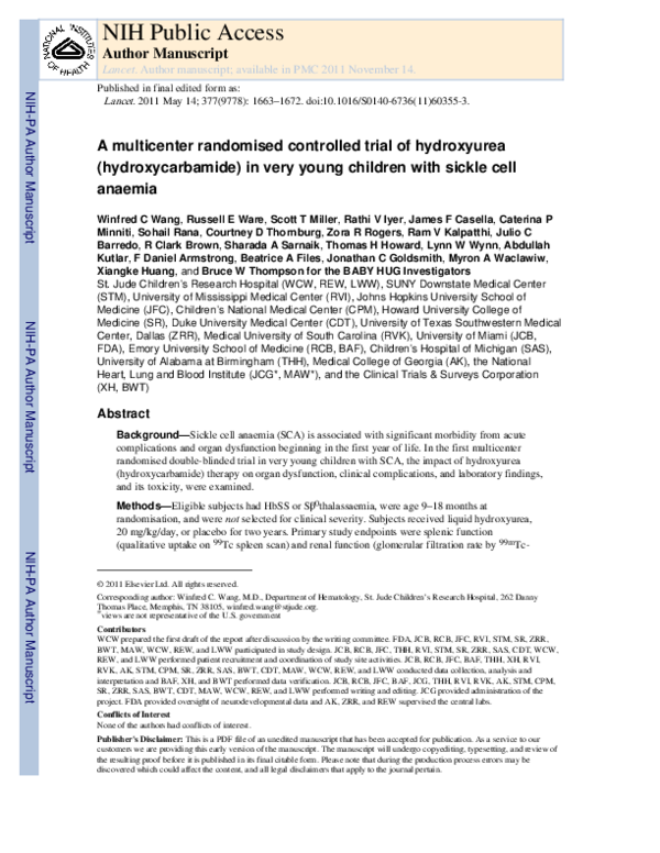 (PDF) Hydroxycarbamide in very young children with sickle-cell anaemia ...