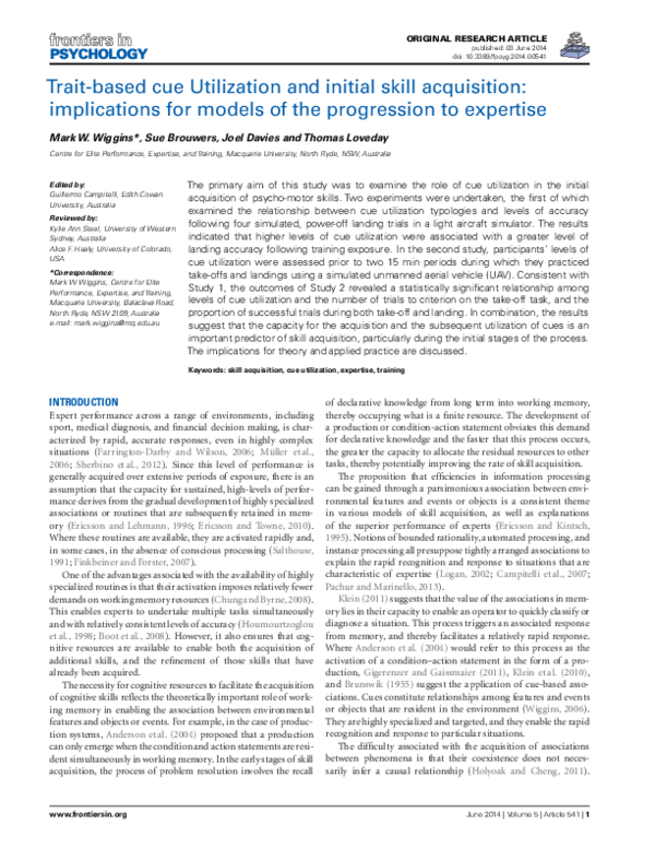 (PDF) Trait-based cue Utilization and initial skill acquisition ...