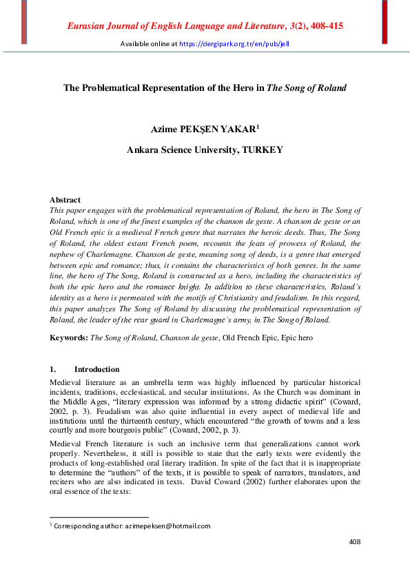 (PDF) The Problematical Representation of the Hero in The Song of Roland