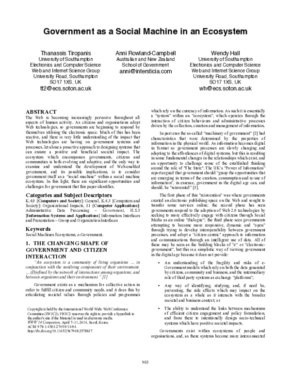(PDF) Government as a social machine in an ecosystem