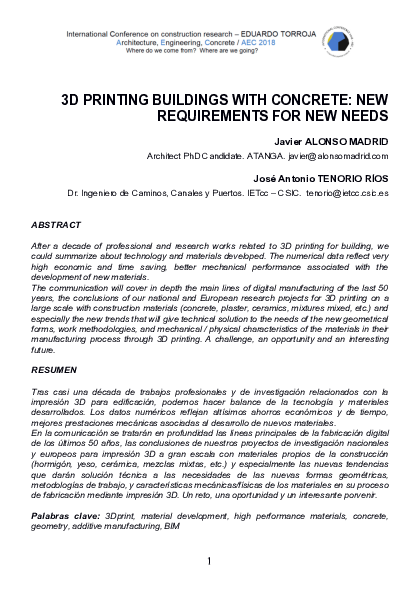 (PDF) 3D printing buildings with concrete: New requirements for new needs