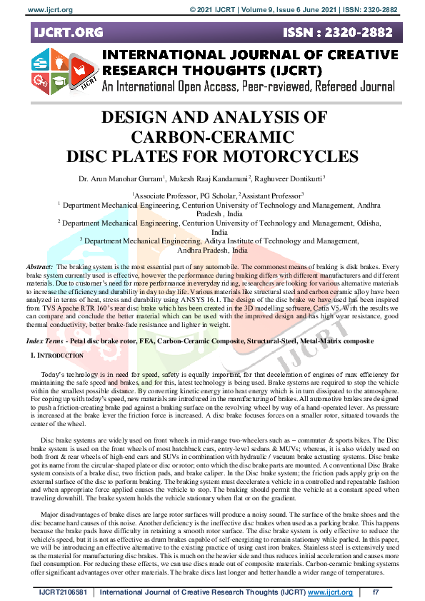(PDF) Design and Analysis of Carbon-Ceramic Disc Plates for Motorcycles