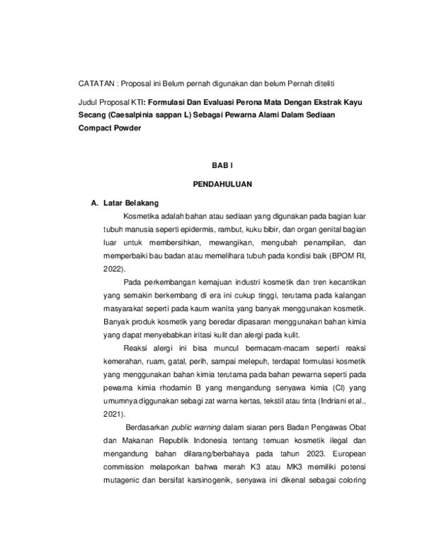(PDF) CATATAN : Proposal ini Belum pernah digunakan dan belum Pernah diteliti Judul Proposal KTI ...