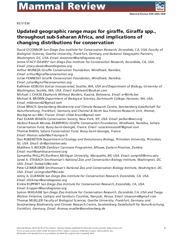(PDF) Updated geographic range maps for giraffe, Giraffa spp ...