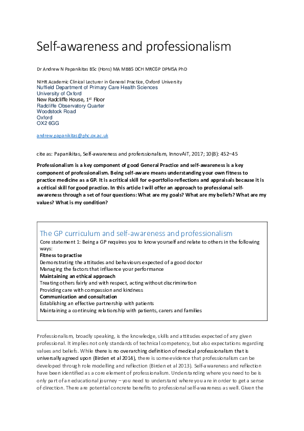 (PDF) Self-awareness and professionalism