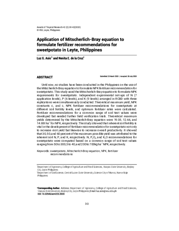 (PDF) Application of Mitscherlich-Bray equation to formulate fertilizer ...