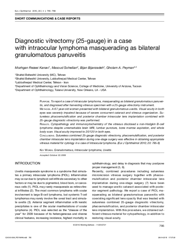 (PDF) Diagnostic Vitrectomy (25-Gauge) in a Case with Intraocular ...