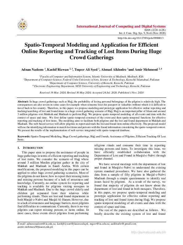 (PDF) Spatio-Temporal Modeling and Application for Efficient Online Reporting and Tracking of ...