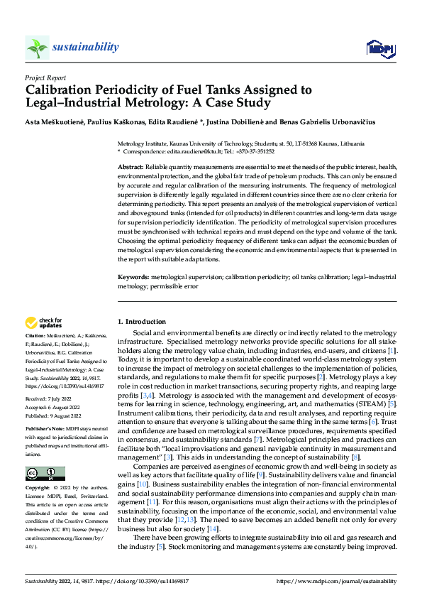 (PDF) Calibration Periodicity of Fuel Tanks Assigned to Legal–Industrial Metrology: A Case Study