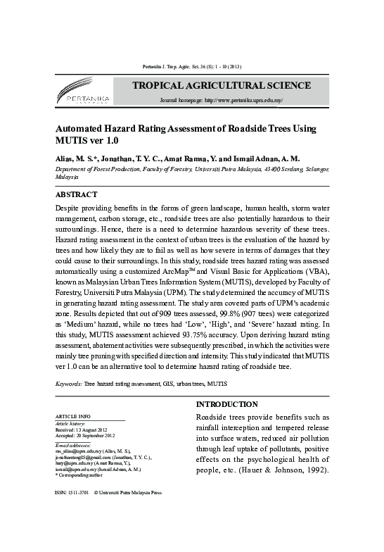 (PDF) Automated hazard rating assessment of roadside trees using MUTIS ...
