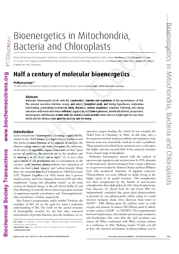 (PDF) Bioenergetics in Mitochondria, Bacteria and Chloroplasts
