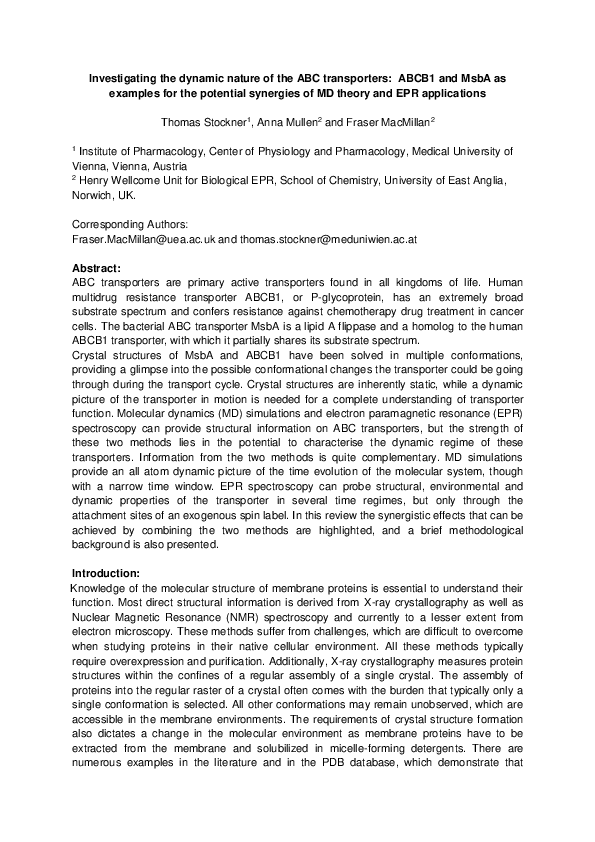 (PDF) Investigating the dynamic nature of the ABC transporters: ABCB1 ...