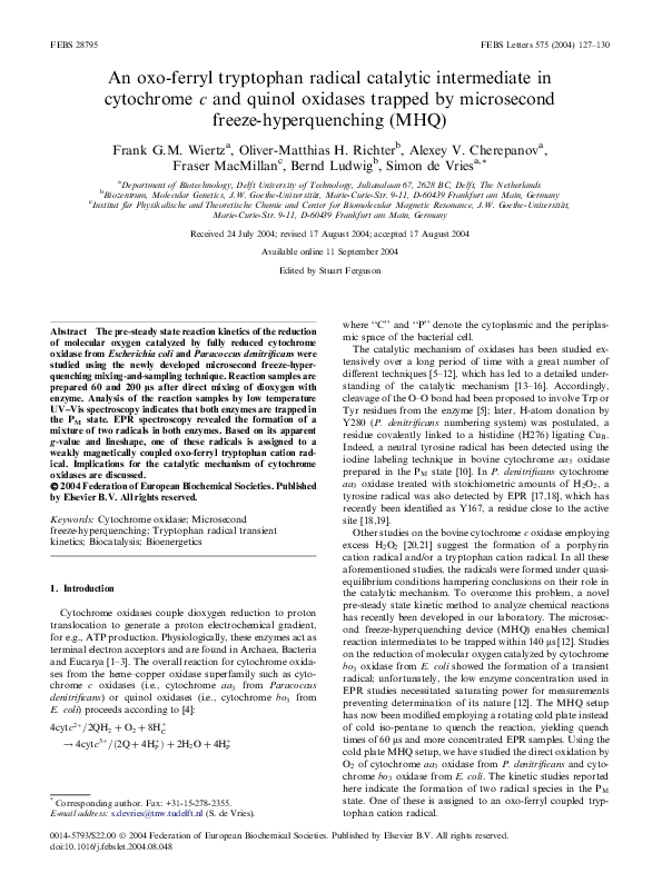 (PDF) An oxo-ferryl tryptophan radical catalytic intermediate in ...