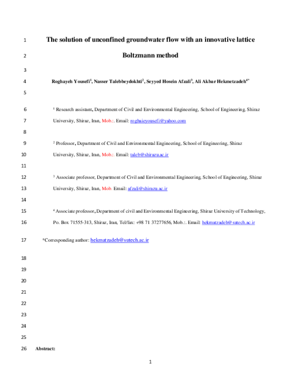 (PDF) Innovative Lattice Boltzmann Method for Unconfined Groundwater Flow