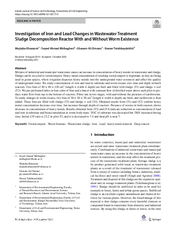 (PDF) Investigation of Iron and Lead Changes in Wastewater Treatment ...