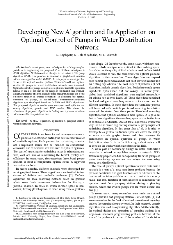 (PDF) G-JPSO Algorithm for Pump Control Optimization