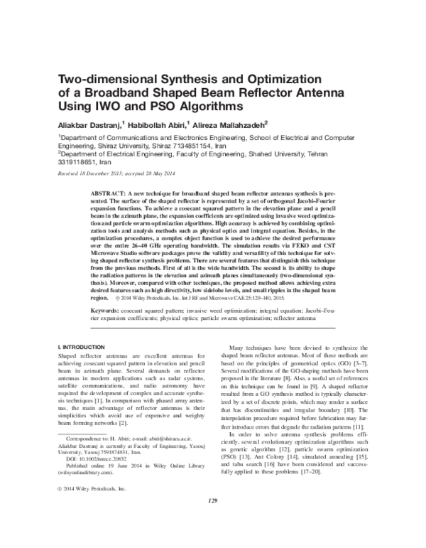 (PDF) Two-dimensional synthesis and optimization of a broadband shaped beam reflector antenna ...