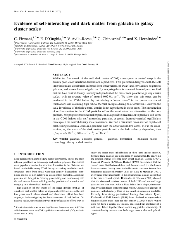 (PDF) Evidence of self-interacting cold dark matter from galactic to galaxy cluster scales