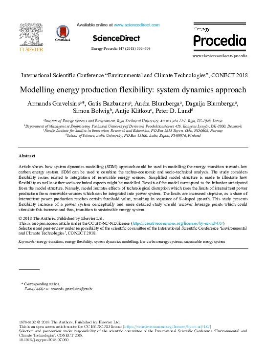 Pdf Modelling Energy Production Flexibility System Dynamics Approach