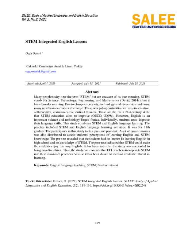 (PDF) STEM Integrated English Lessons