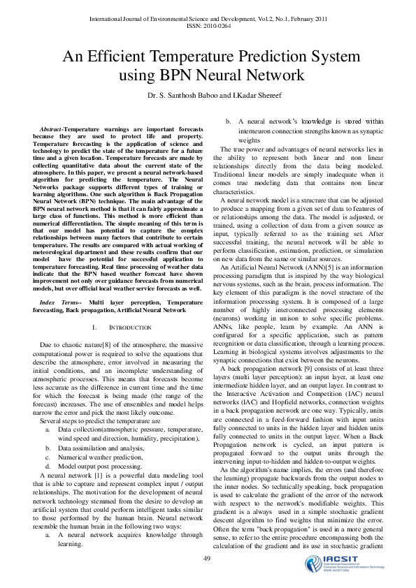 (PDF) An Efficient Temperature Prediction System using BPN Neural Network