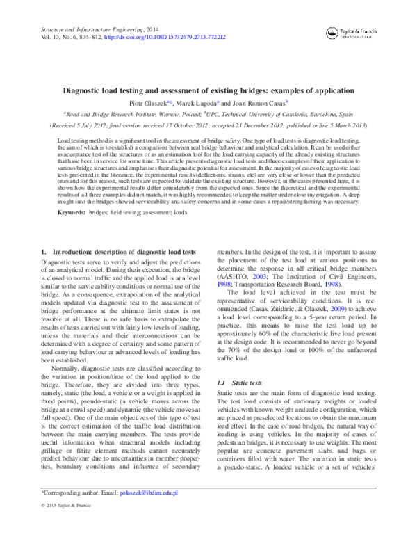 (PDF) Diagnostic load testing and assessment of existing bridges ...