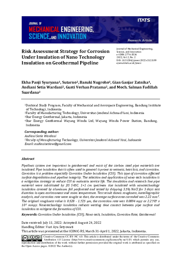 (PDF) Risk Assessment Strategy for Corrosion Under Insulation of Nano Technology Insulation on ...