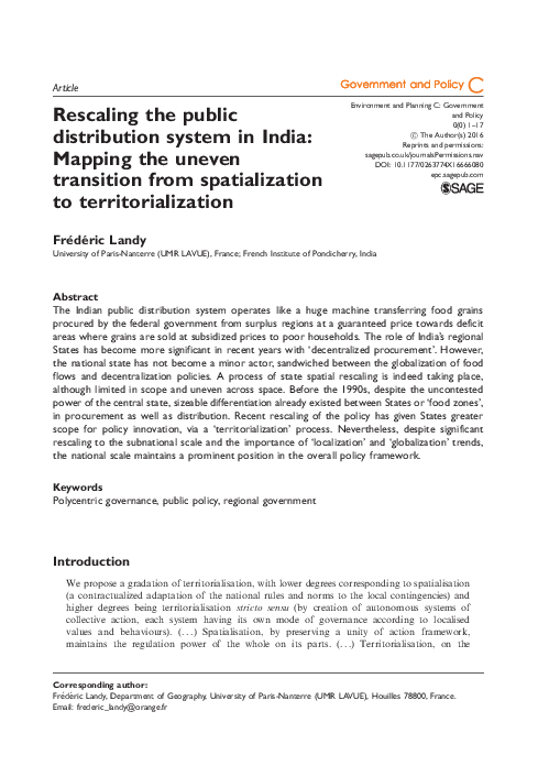 (PDF) Rescaling the public distribution system in India: Mapping the ...