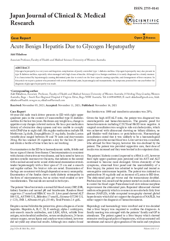 (PDF) Acute Benign Hepatitis Due to Glycogen Hepatopathy