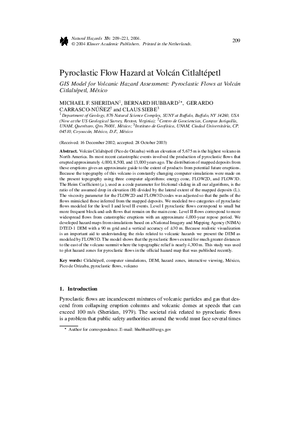 (PDF) Pyroclastic Flow Hazard at Volcán Citlaltépetl