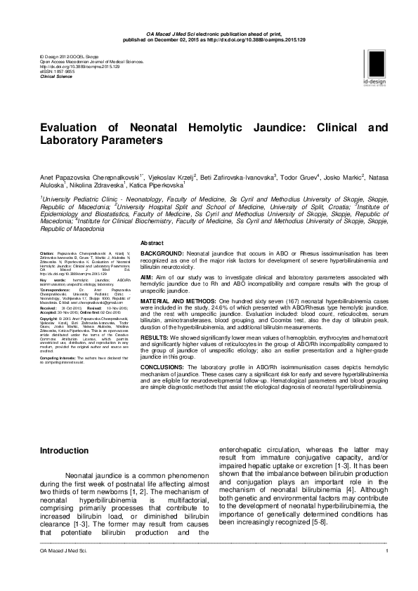 (PDF) Evaluation of Neonatal Hemolytic Jaundice: Clinical and ...