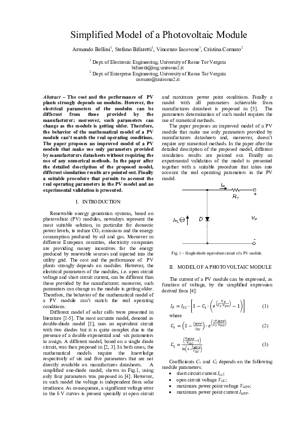 (PDF) Simplified model of a photovoltaic module