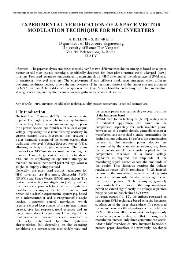 Pdf Implementation On A Microcontroller Of A Space Vector Modulation Technique For Npc Inverters