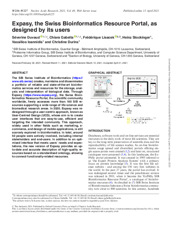 (PDF) Expasy, the Swiss Bioinformatics Resource Portal, as designed by ...