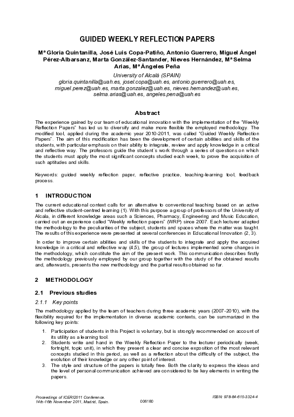 (PDF) Guided Weekly Reflection Papers