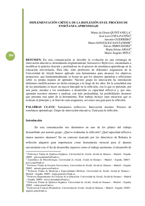 (PDF) Implementación crítica de la reflexión en el proceso de enseñanza-aprendizaje