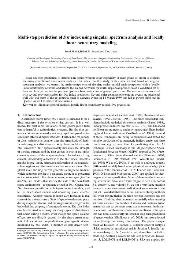 Pdf Multi Step Prediction Of Dst Index Using Singular Spectrum Analysis And Locally Linear