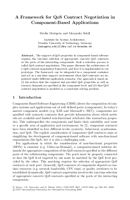 Pdf A Framework For Qos Contract Negotiation In Component Based Applications