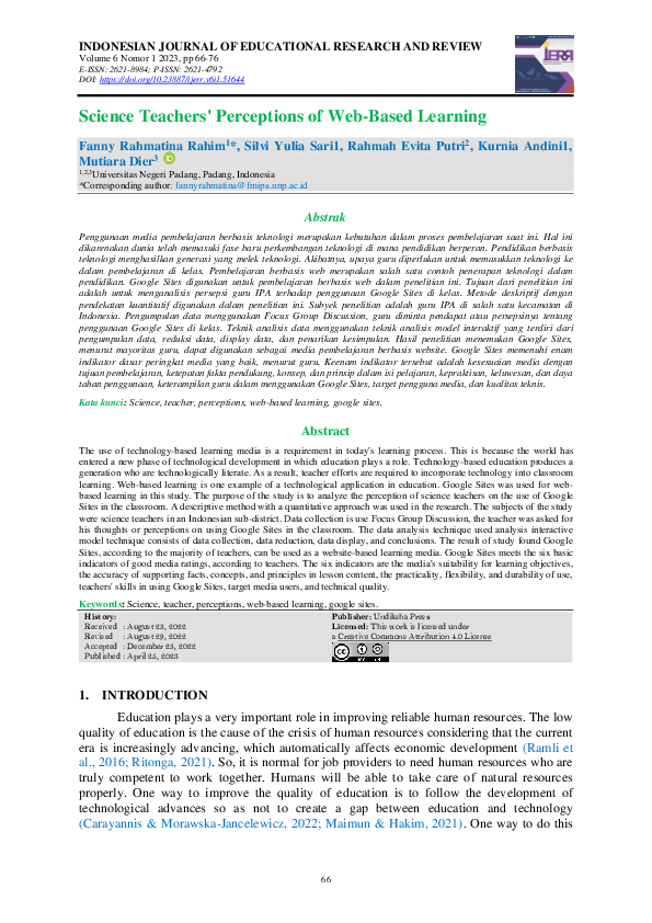 (PDF) Science Teachers' Perceptions of Web-Based Learning