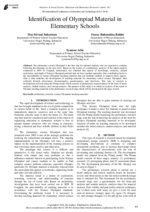 (PDF) Identification of Olympiad Material in Elementary Schools