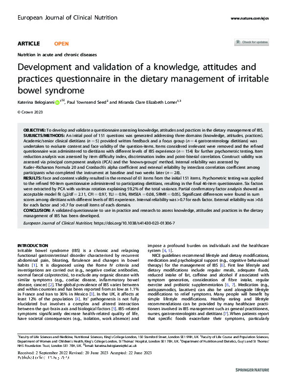 (PDF) Development and validation of a knowledge, attitudes and practices questionnaire in the ...