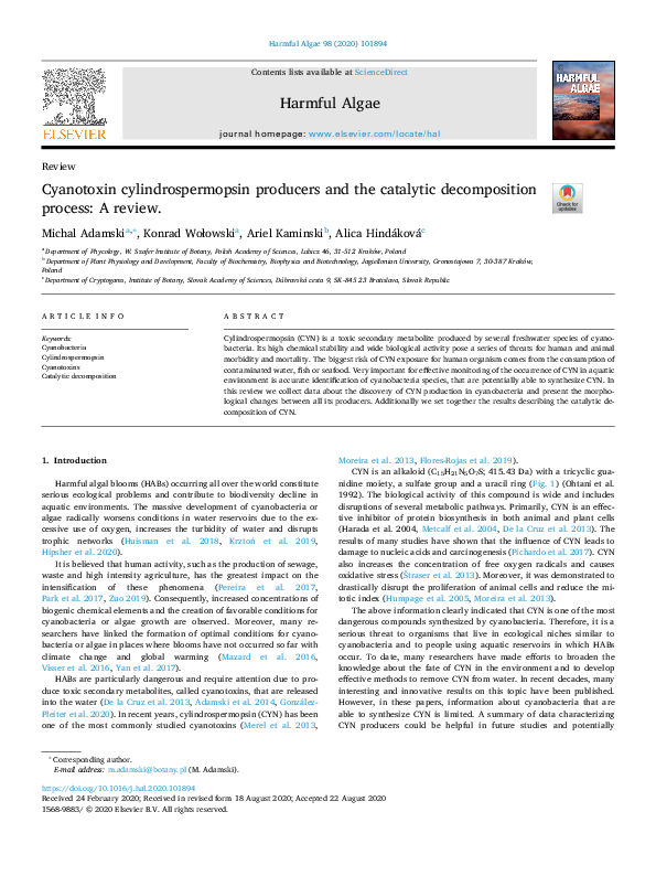 (PDF) Cyanotoxin cylindrospermopsin producers and the catalytic ...