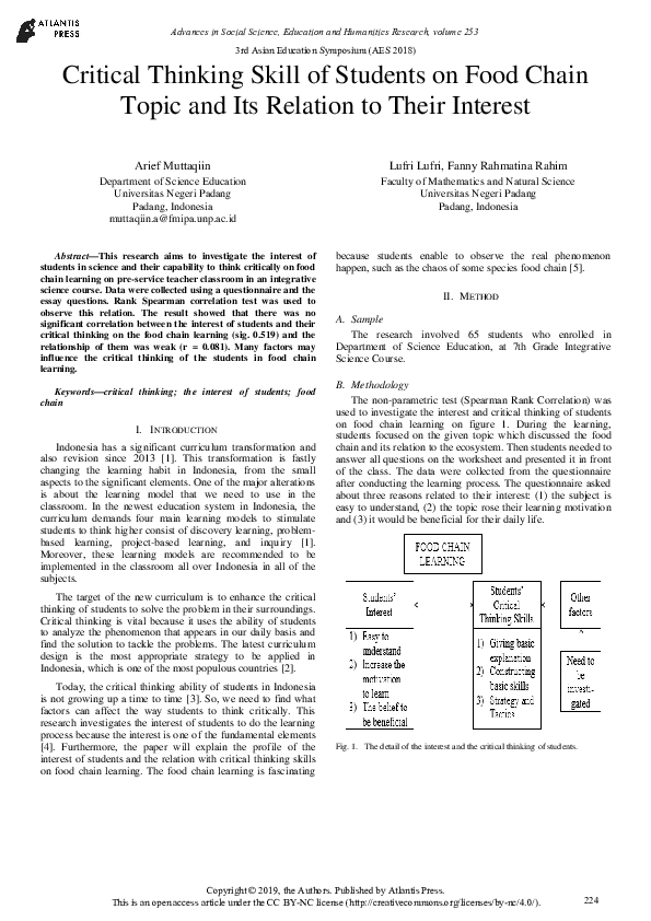 (PDF) Critical Thinking Skill of Students on Food Chain Topic and Its ...