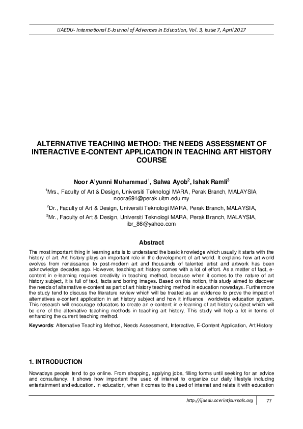 (PDF) Alternative Teaching Method: The Needs Assessment of Interactive E-Content Application in ...