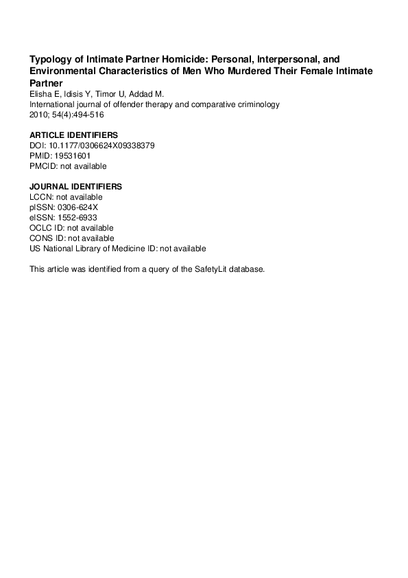 (PDF) Typology of Intimate Partner Homicide