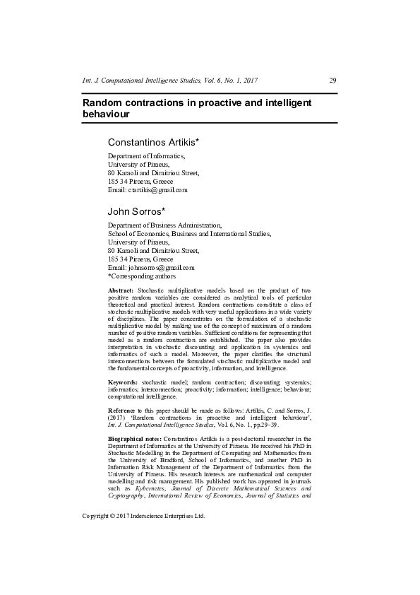 (PDF) Random contractions in proactive and intelligent behaviour